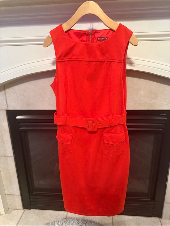 Merona | Dresses | Merona Bright Orangered Belted Midi Sheath Dress ...